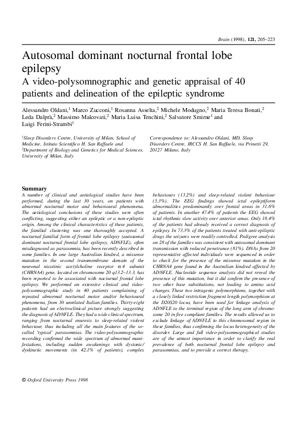 (PDF) Autosomal Dominant Nocturnal Frontal-Lobe Epilepsy: Genetic Heterogeneity and Evidence for ...