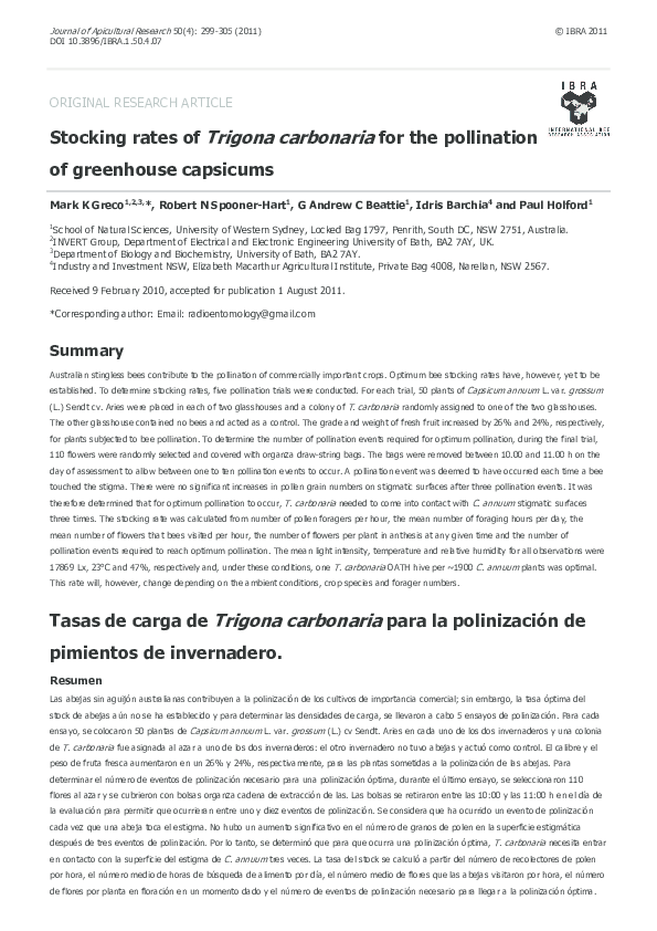(PDF) Stocking rates of Trigona carbonaria for the pollination of ...