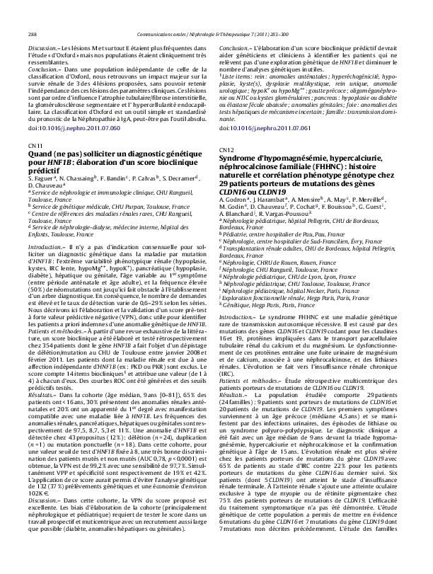 (PDF) Syndrome d’hypomagnésémie, hypercalciurie, néphrocalcinose ...