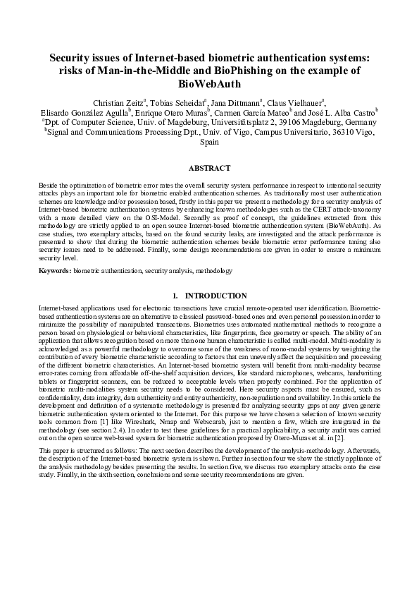 (PDF) Security issues of Internet-based biometric authentication systems: Risks of Man-in-the ...