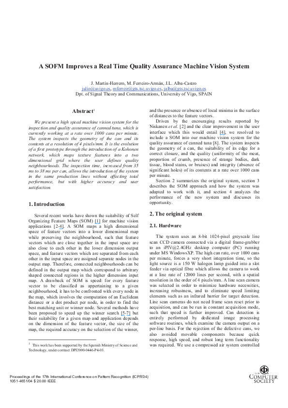 (PDF) A SOFM improves a real time quality assurance machine vision system