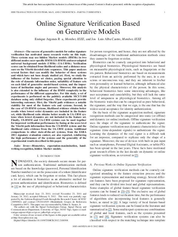 (PDF) Online Signature Verification Based on Generative Models