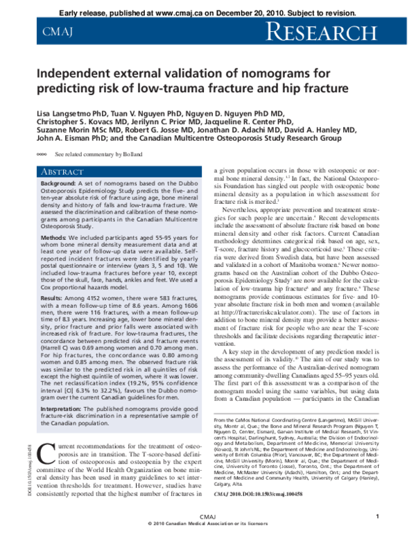 (PDF) Independent external validation of nomograms for predicting risk of low-trauma fracture ...