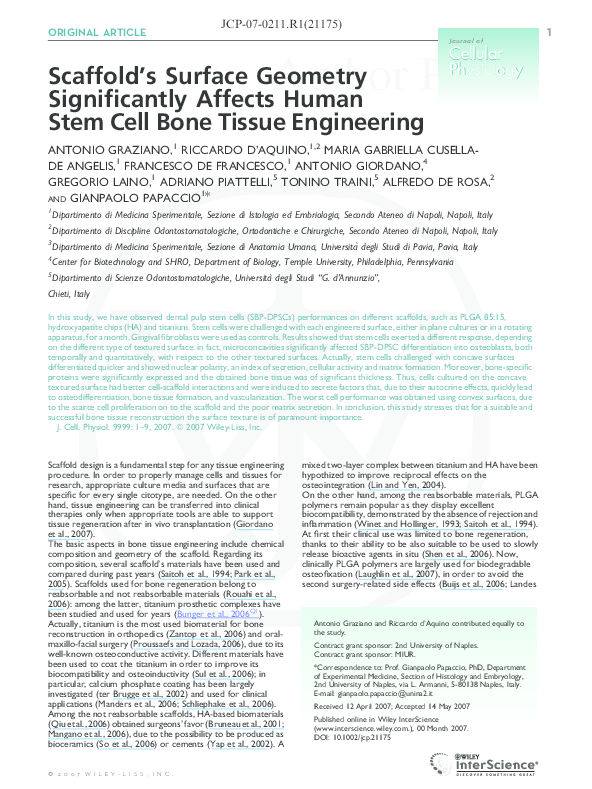(PDF) Scaffold's surface geometry significantly affects human stem cell ...
