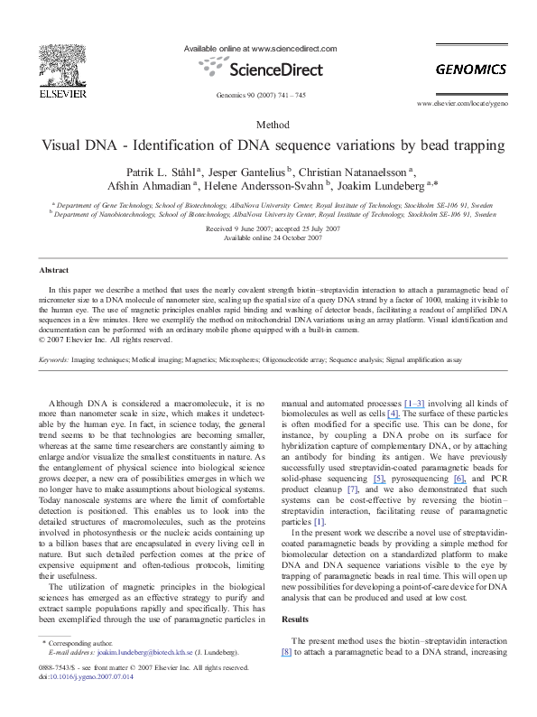 (PDF) Visual DNA - Identification of DNA sequence variations by bead ...