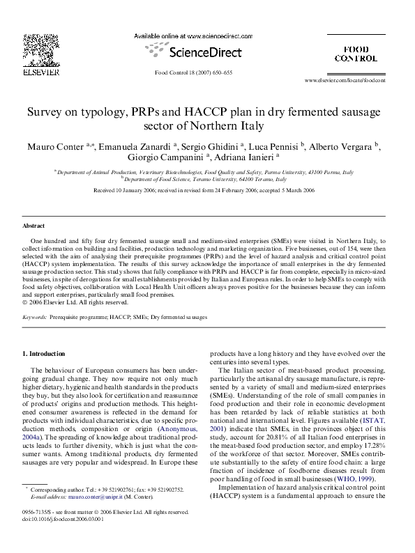 (PDF) Survey on typology, PRPs and HACCP plan in dry fermented sausage ...