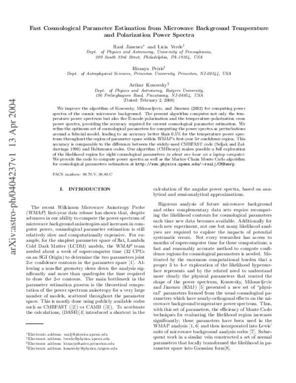 Pdf Fast Cosmological Parameter Estimation From Microwave Background