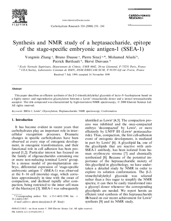 (PDF) Synthesis and NMR study of a heptasaccharide, epitope of the ...