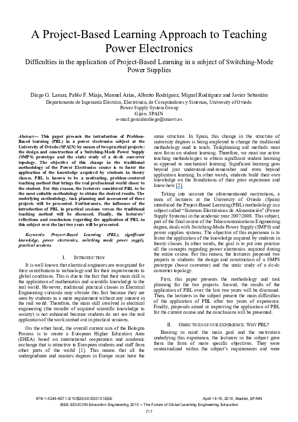 (PDF) A project-based learning approach to teaching power electronics: Difficulties in the ...