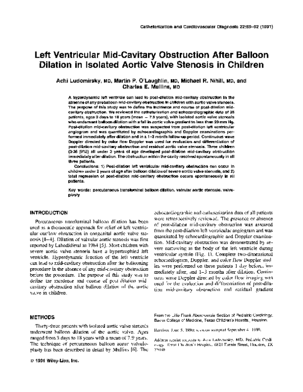 (PDF) Left ventricular mid-cavitary obstruction after balloon dilation ...