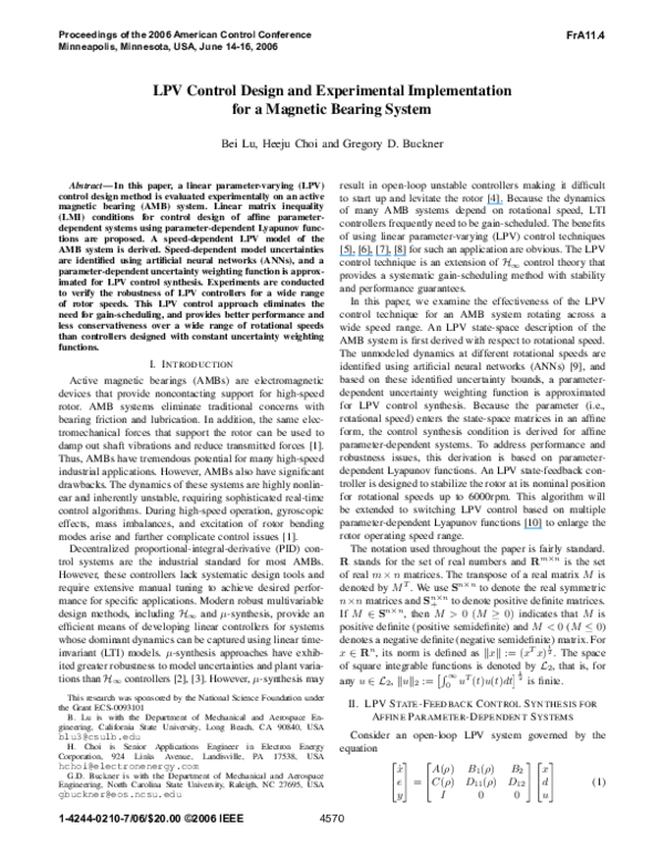 (PDF) LPV control design and experimental implementation for a magnetic bearing system