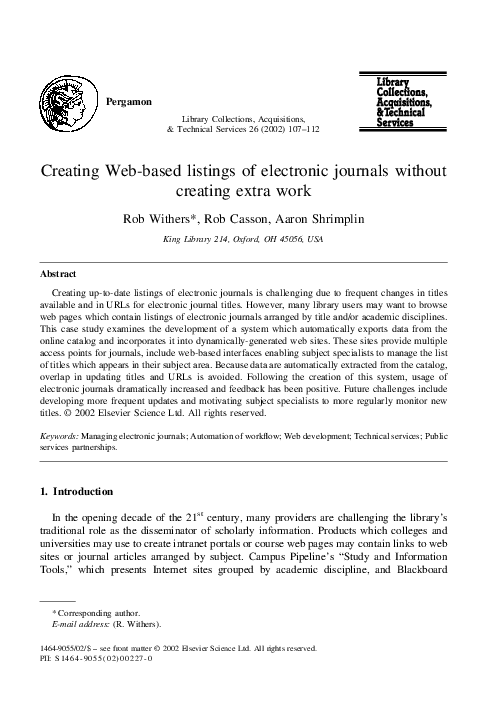 (PDF) Creating Web-based listings of electronic journals without ...