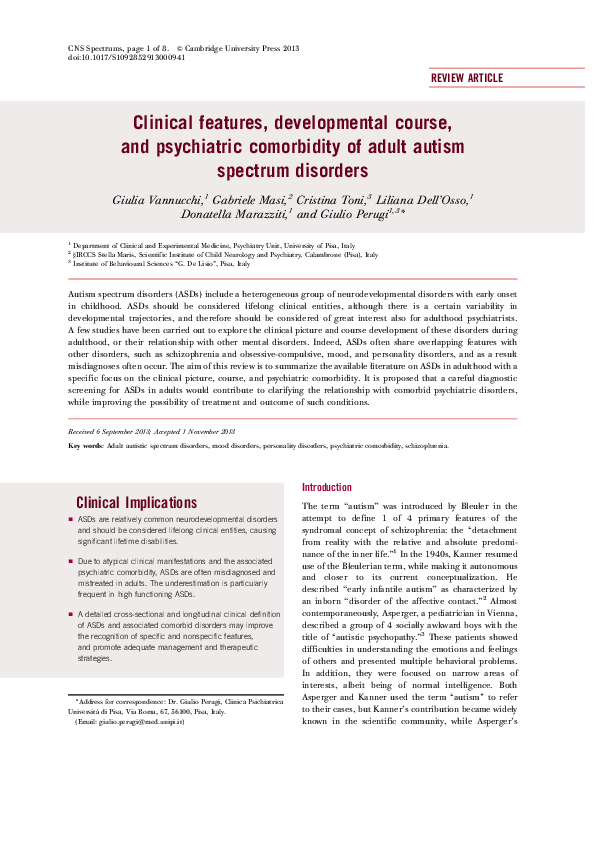 (PDF) Clinical features, developmental course, and psychiatric ...