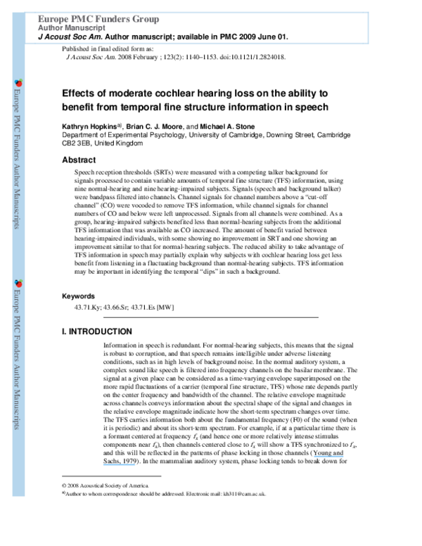(PDF) Effects of moderate cochlear hearing loss on the ability to benefit from temporal fine ...