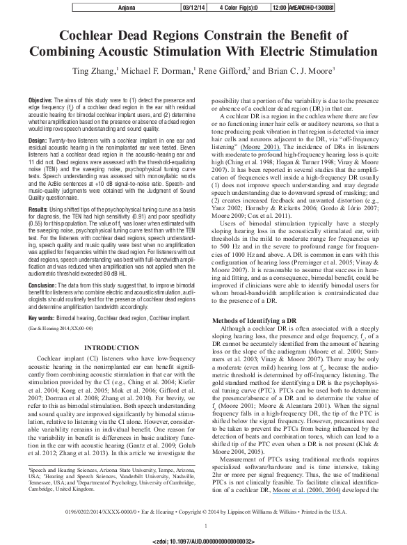 (PDF) Cochlear dead regions constrain the benefit of combining acoustic ...