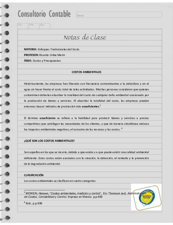 (PDF) Nota de Clase 14 Costos Ambientales