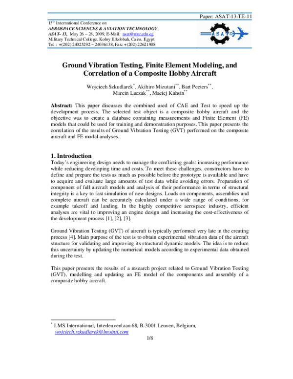 Pdf Ground Vibration Testing Finite Element Modeling And