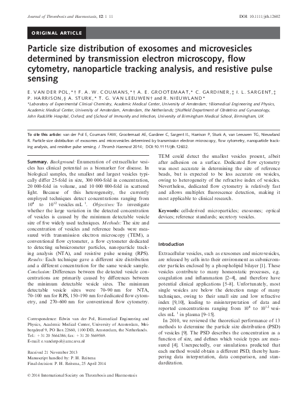 (PDF) Particle size distribution of exosomes and microvesicles by ...