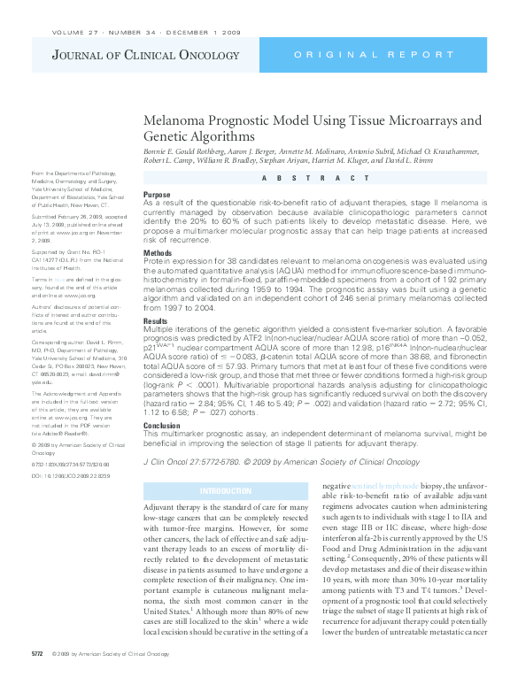 (PDF) Melanoma Prognostic Model Using Tissue Microarrays and Genetic Algorithms