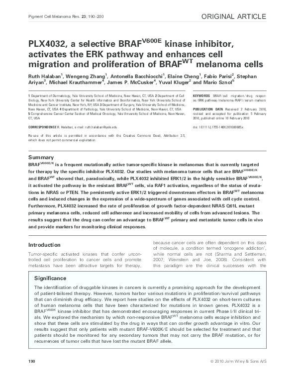 (PDF) PLX4032, a selective BRAF(V600E) kinase inhibitor, activates the ...