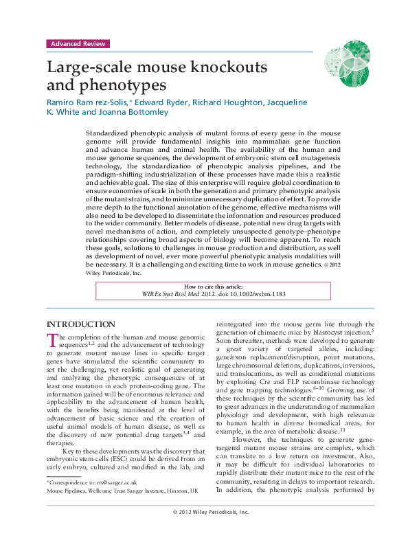 Pdf Large Scale Mouse Knockouts And Phenotypes Ramiro Ramirez Solis 