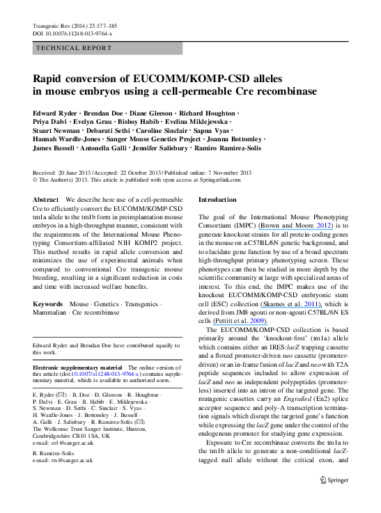 (PDF) Rapid conversion of EUCOMM/KOMP-CSD alleles in mouse embryos ...
