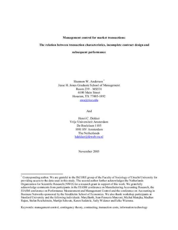 (PDF) Management Control for Market Transactions: The Relation Between ...
