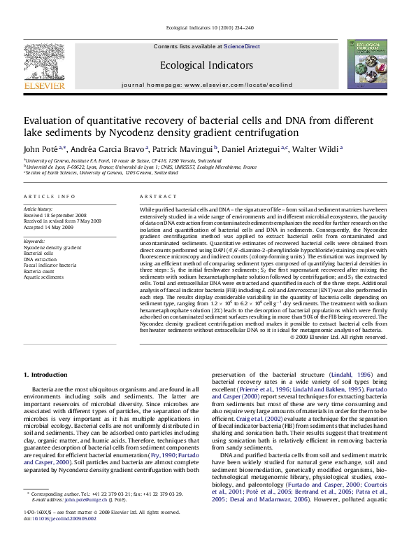 (PDF) Evaluation of quantitative recovery of bacterial cells and DNA ...