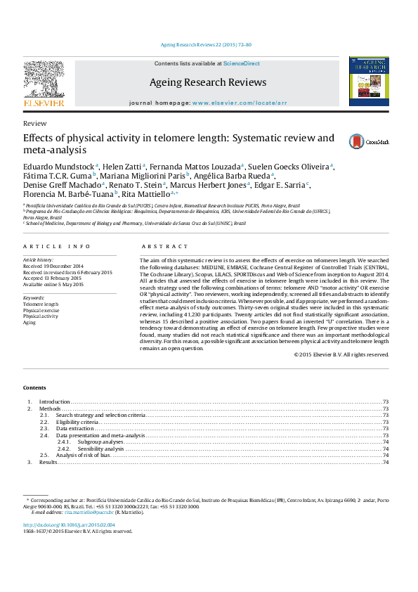 (PDF) Effects of Physical Activity in Telomere Length: Systematic Review and Meta-Analysis
