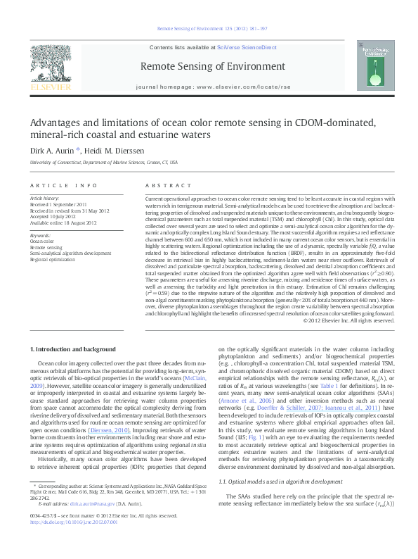 (PDF) Advantages and limitations of ocean color remote sensing in CDOM ...