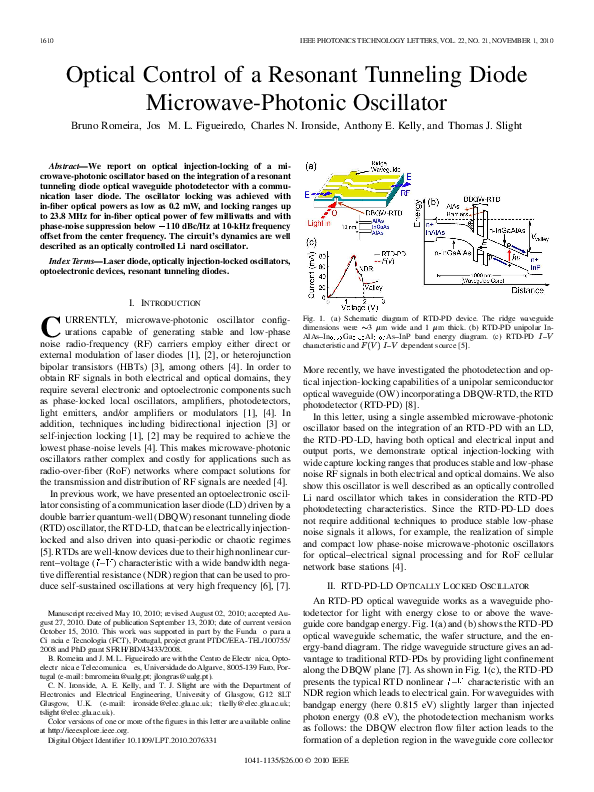 (PDF) Optical Control of a Resonant Tunneling Diode Microwave-Photonic Oscillator