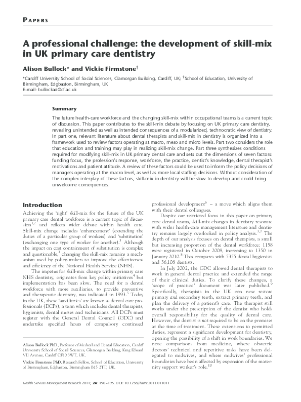 (PDF) A professional challenge: the development of skill-mix in UK ...