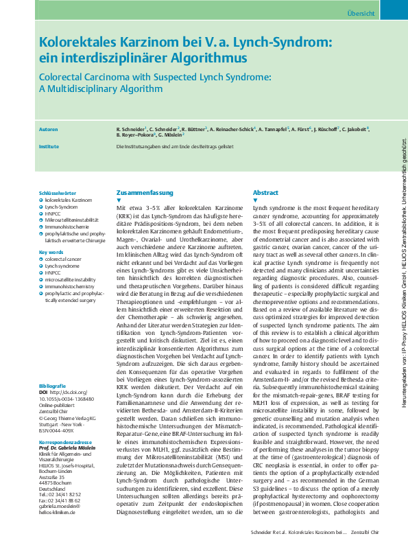 (PDF) [Colorectal Carcinoma with Suspected Lynch Syndrome: A ...