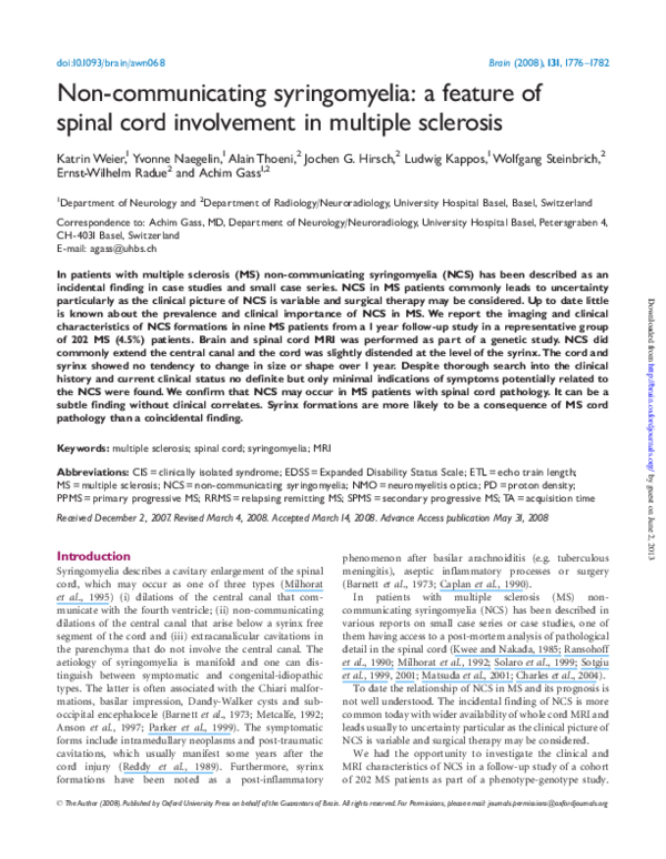 (PDF) Non-communicating syringomyelia: a feature of spinal cord ...