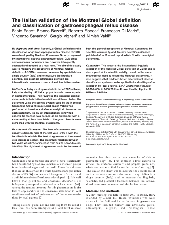 (PDF) The Italian validation of the Montreal Global definition and ...