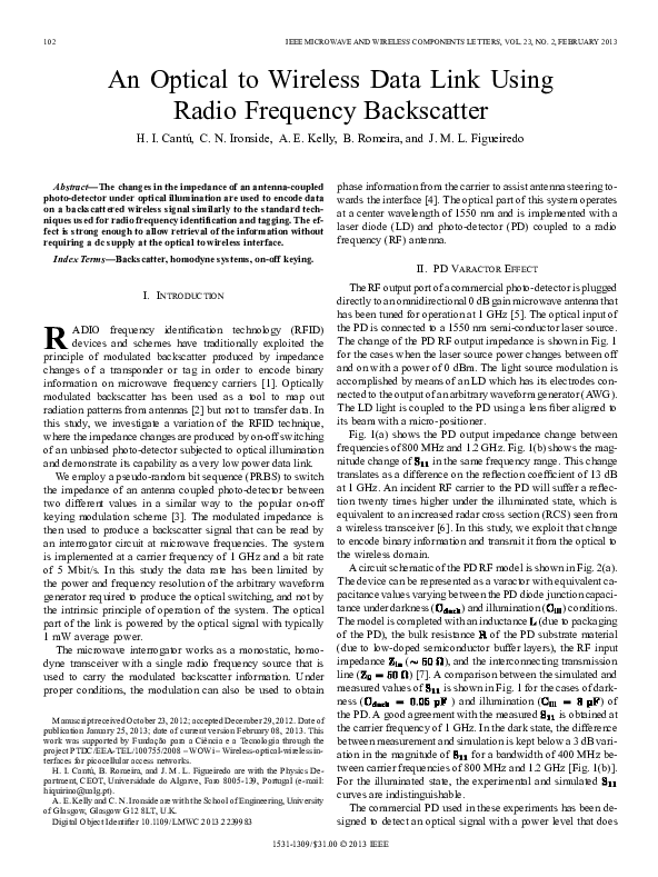 (PDF) An Optical to Wireless Data Link Using Radio Frequency Backscatter