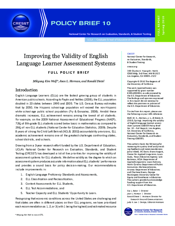 (PDF) Improving the Validity of English Language Learner Assessment ...