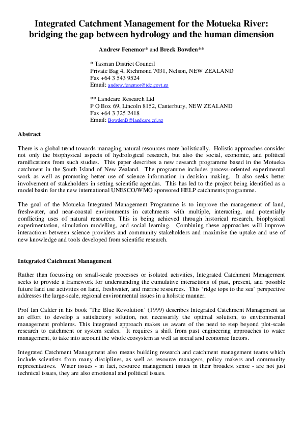 (PDF) Integrated Catchment Management for the Motueka River: bridging ...