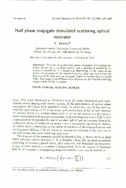 (PDF) Half phase conjugated stimulated scattering Optical Resonator