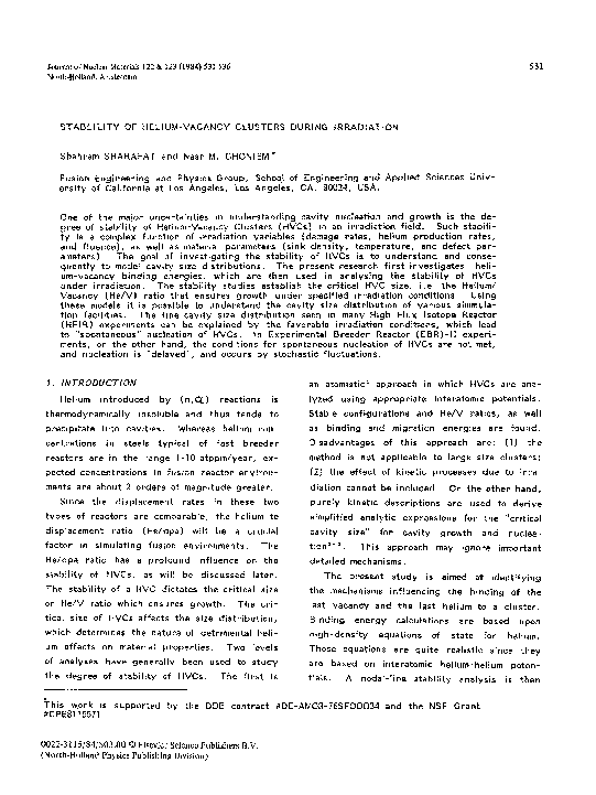 (PDF) Stablility of helium-vacancy clusters during irradiation