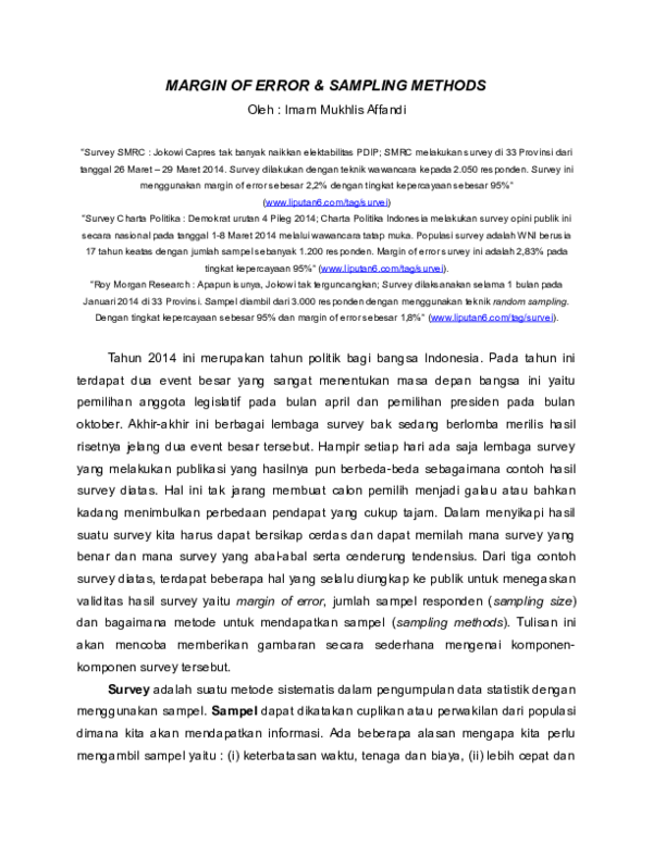 Margin Of Error And Sampling Methods