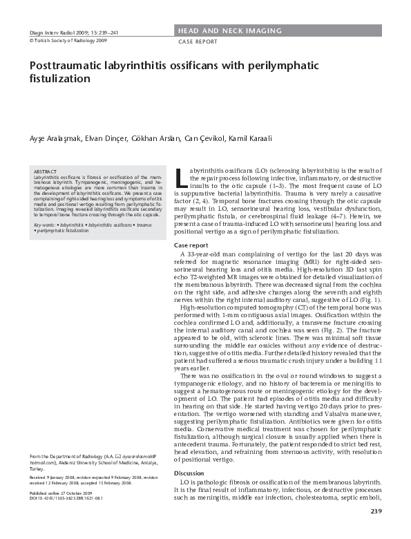 (PDF) Posttraumatic labyrinthitis ossificans with perilymphatic ...