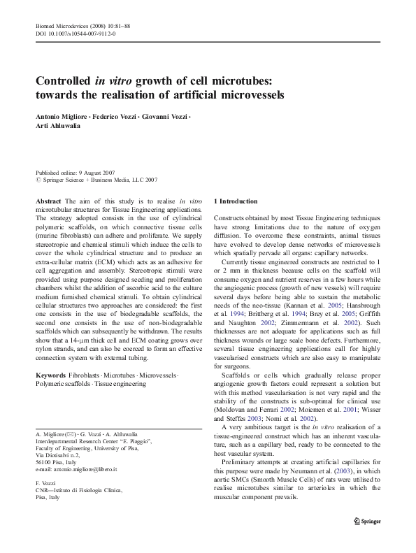 (PDF) Controlled in vitro growth of cell microtubes: towards the realisation of artificial ...