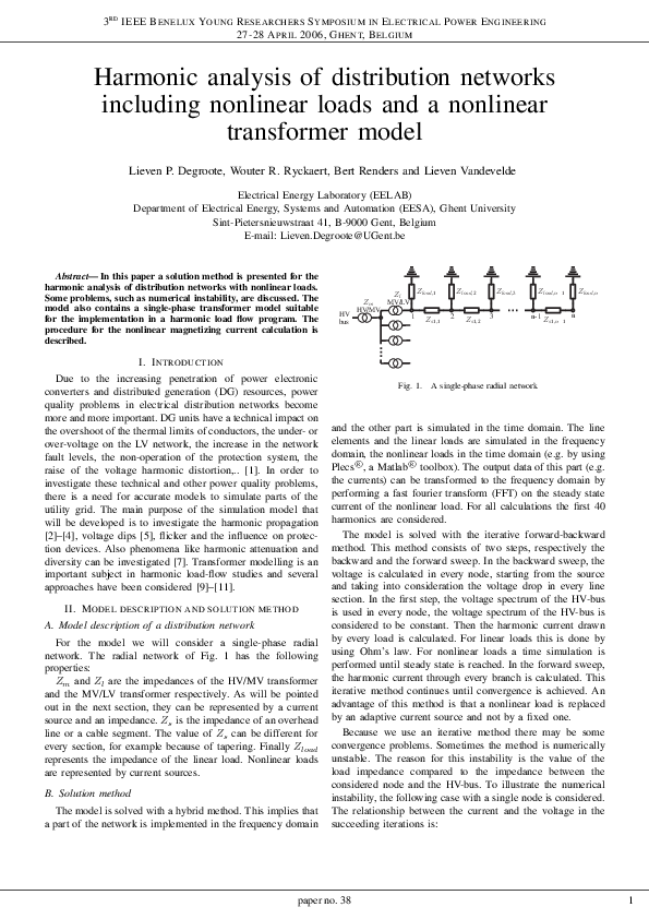 (PDF) Harmonic analysis of distribution networks including nonlinear loads and a nonlinear ...