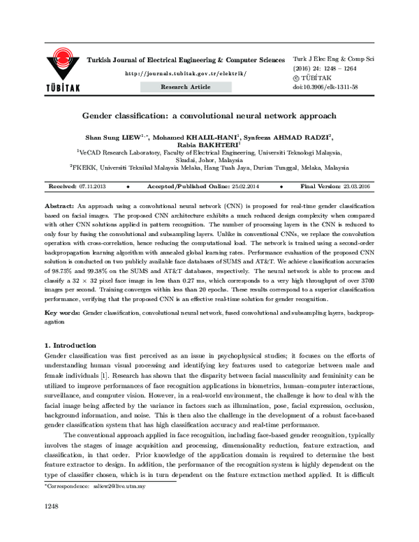Pdf Gender Classification A Convolutional Neural Network Approach