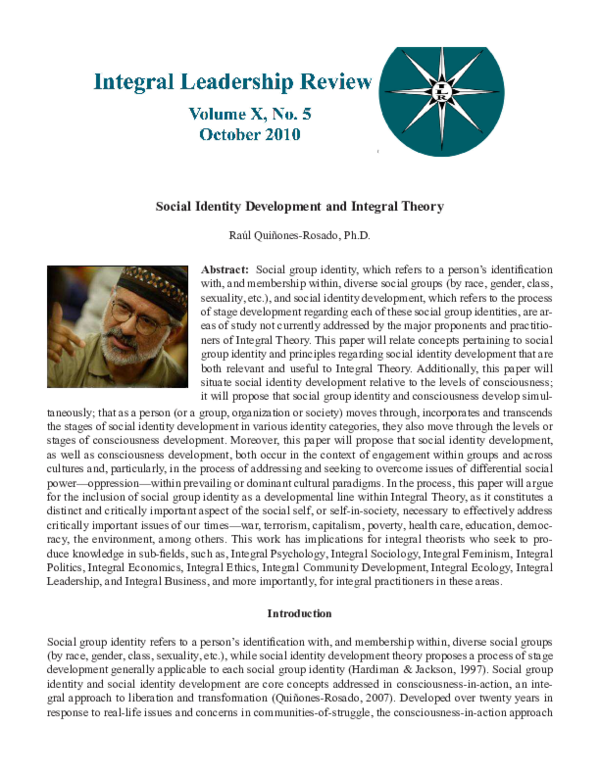 (PDF) Social Identity Development and Integral Theory