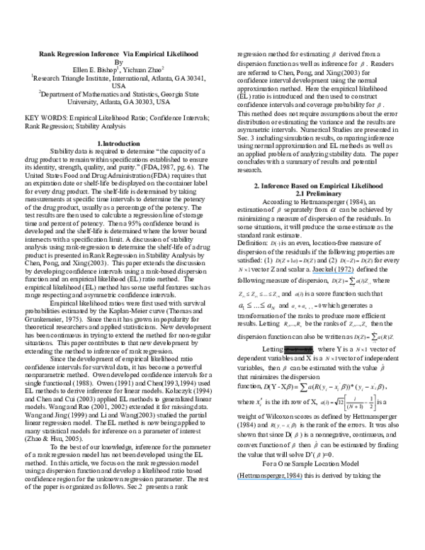 Pdf Signed Rank Regression Inference Via Empirical Likelihood
