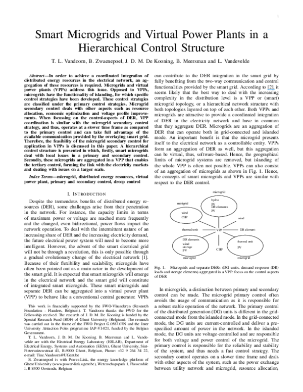(PDF) Smart microgrids and virtual power plants in a hierarchical control structure