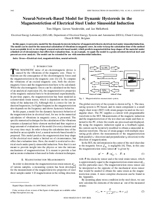 (PDF) Neural-network-based model for dynamic hysteresis in the magnetostriction of electrical ...