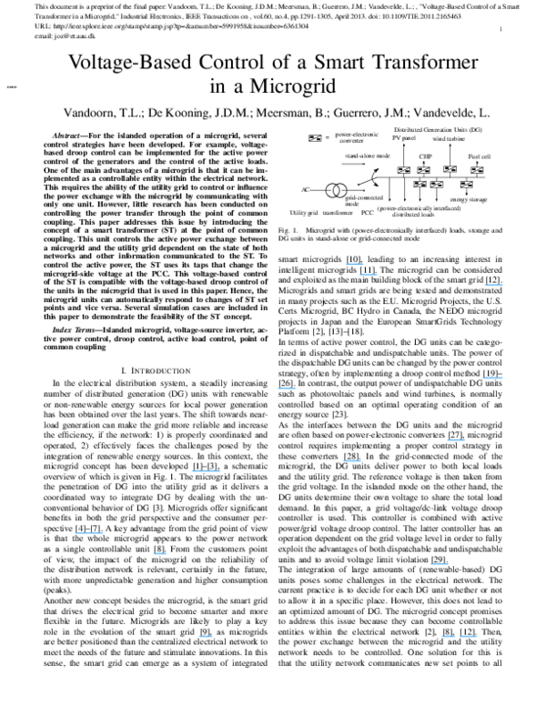(PDF) Voltage-Based Control of a Smart Transformer in a Microgrid